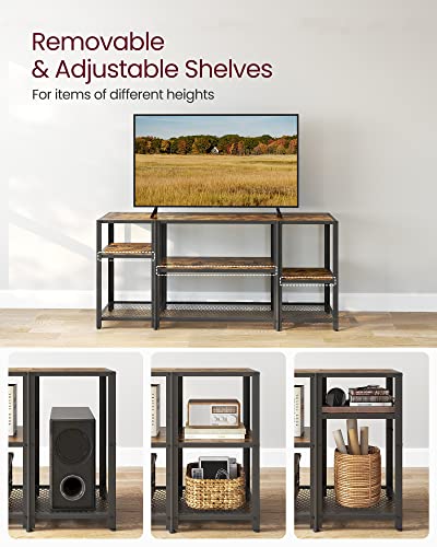 VASAGLE TV Stand for 65 Inches TVs, Industrial Entertainment Center, Modern TV Console with Open Storage Shelves for Living Room, Bedroom, Rustic Brown and Black ULTV105B01