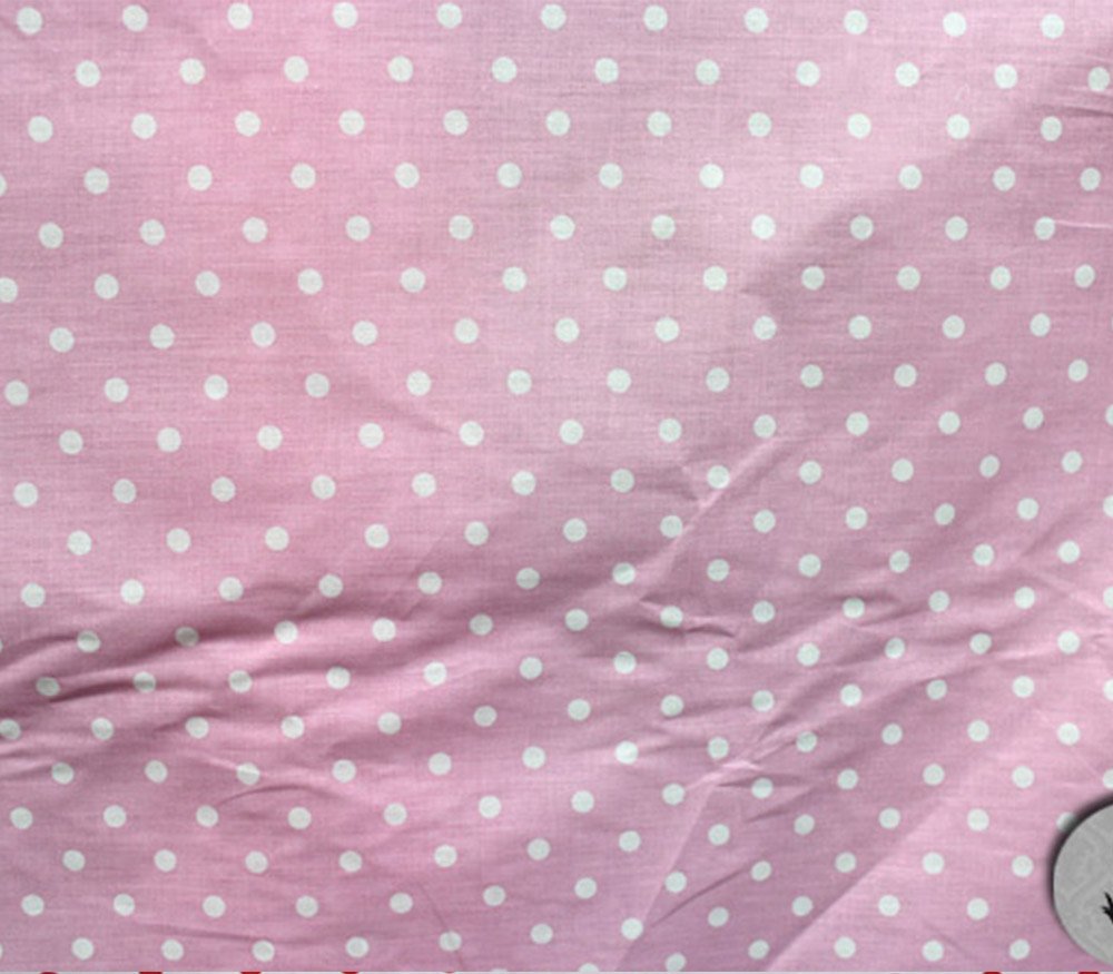 Polycotton Fabric Printed Small DOTS White Baby Pink Background / 60" Wide/Sold by The Yard