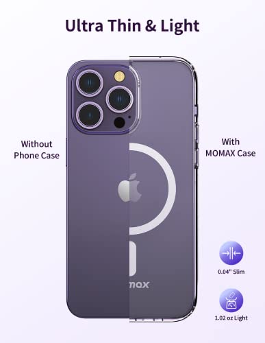 MOMAX Magnetic Phone Case, Clear Hybrid Lite Magsafe Case for iPhone 14 Pro Max, Slim Magnet Phone Case with Anti-Scratch,Shock,Drop Protection, Non Yellowing 14 Pro Max Case with Magnet, Clear