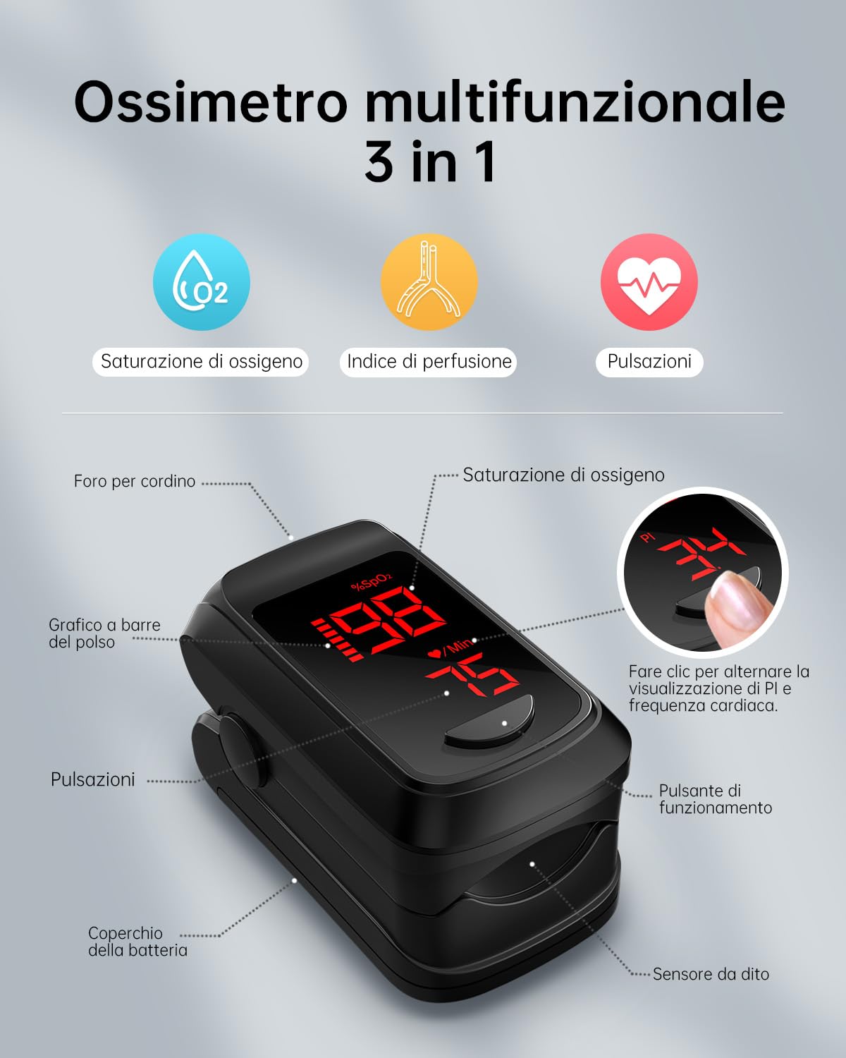 Fingertip Pulse Oximeter- Mini Oximeter Oxygen Saturation Monitor for SpO2/Heart Rate/PI, with Auto Graph Display/Flash Reminder