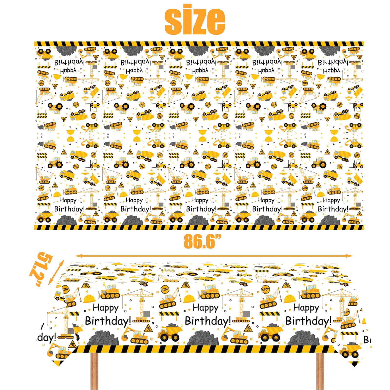Letromp Construction Birthday Tablecloth Dump Truck Table Covers for Construction Theme Boys Baby Shower 1st 2nd 3rd 4th Bday Party Table Supplies Decorations