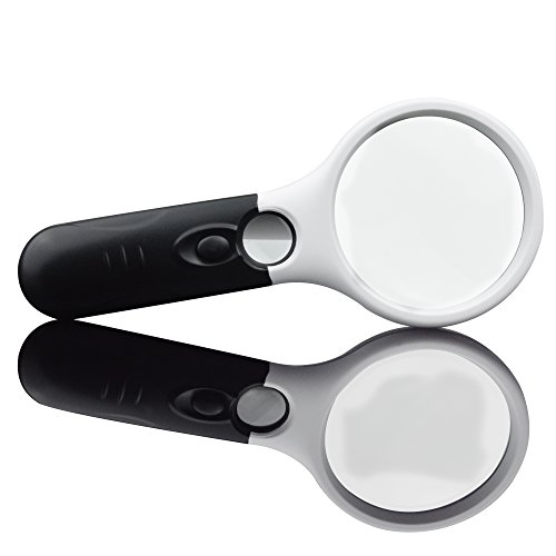 Magnifier 3 LED Light, Marrywindix 3X 45X Handheld Magnifier Reading Magnifying Glass Lens Jewelry Loupe White and Black