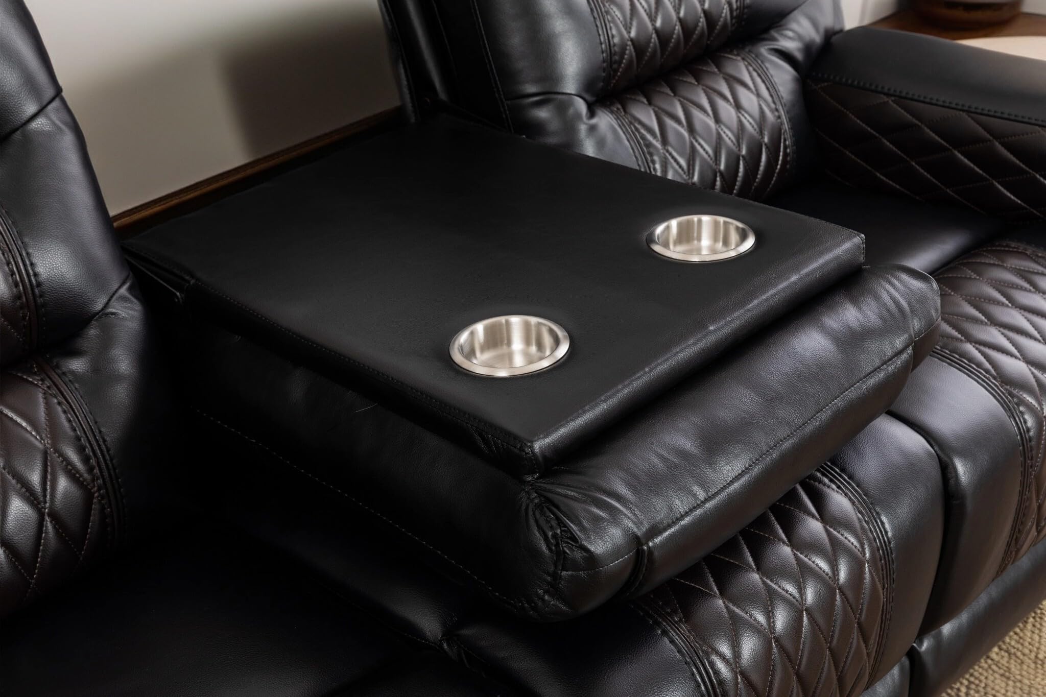 MODCART Manual Leather Recliner Sofa Set, with Drop-Down Table, Cupholders, PU Reclining Sofa Set for 3-Pieces(Sofa+Loveseat+Chair), Leather Recliner Couch Set for Home/Office