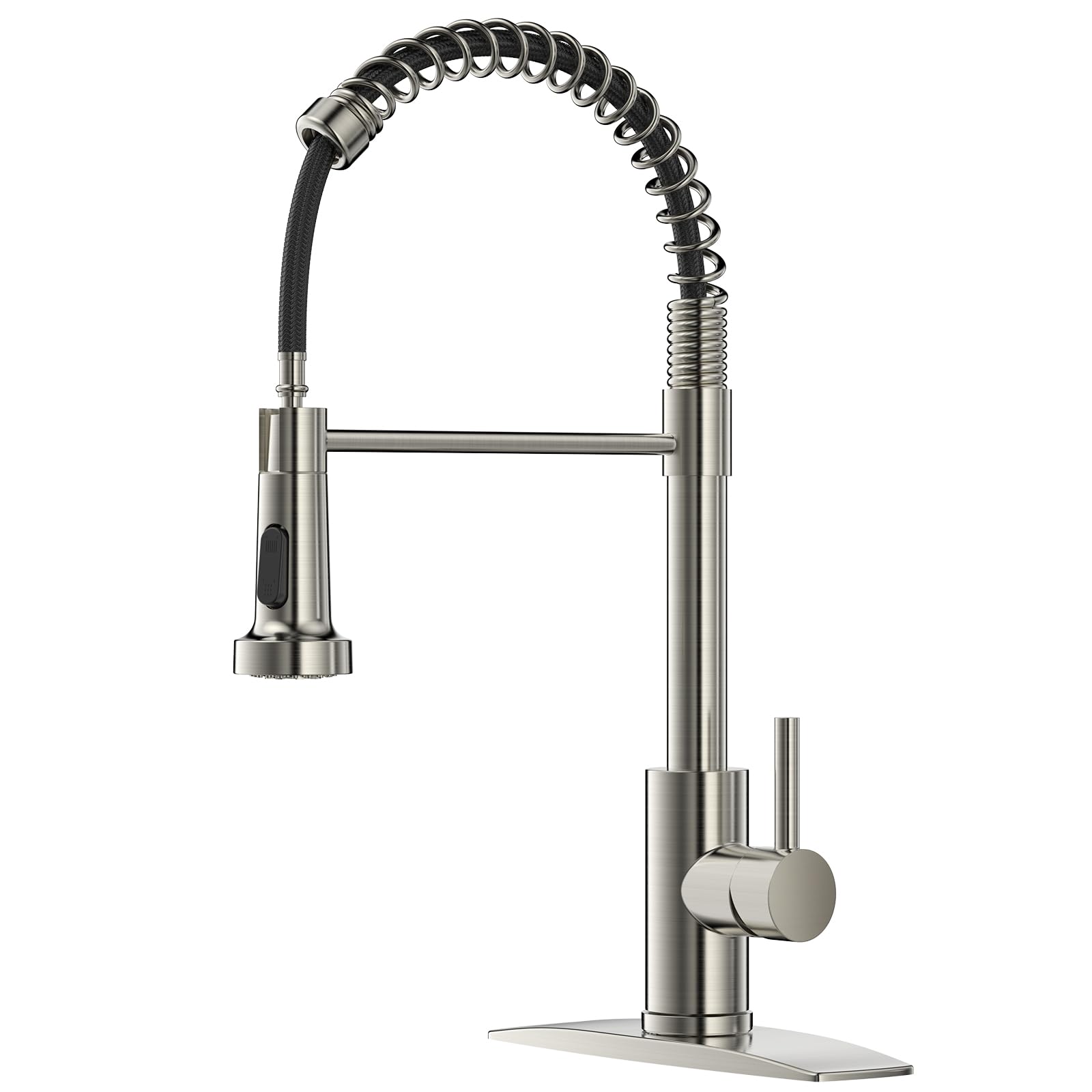 FORIOUS Kitchen Faucet with Pull Down Sprayer, Brushed Nickel Stainless Steel Kitchen Faucet, Utility Single Handle Spring Sink Faucets 1 or 3 Hole, Kitchen Faucets for Farmhouse Camper Laundry Rv Bar