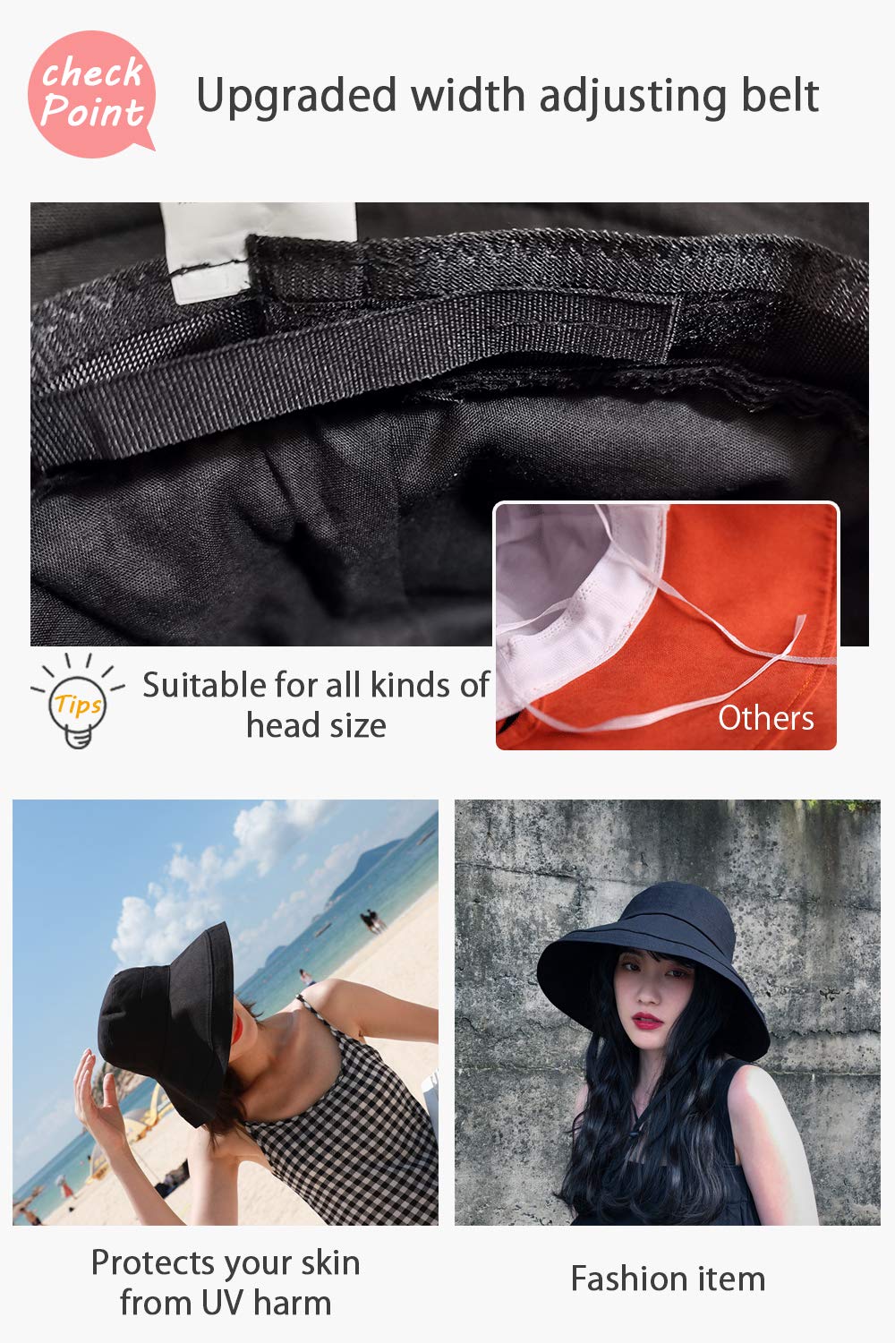 DRIONO Wide Brim Bucket Hat - UPF50+ Protection Travel Beach Sun Hat with Semi-Rigid Adjustable Foldable Brim (Wheat)