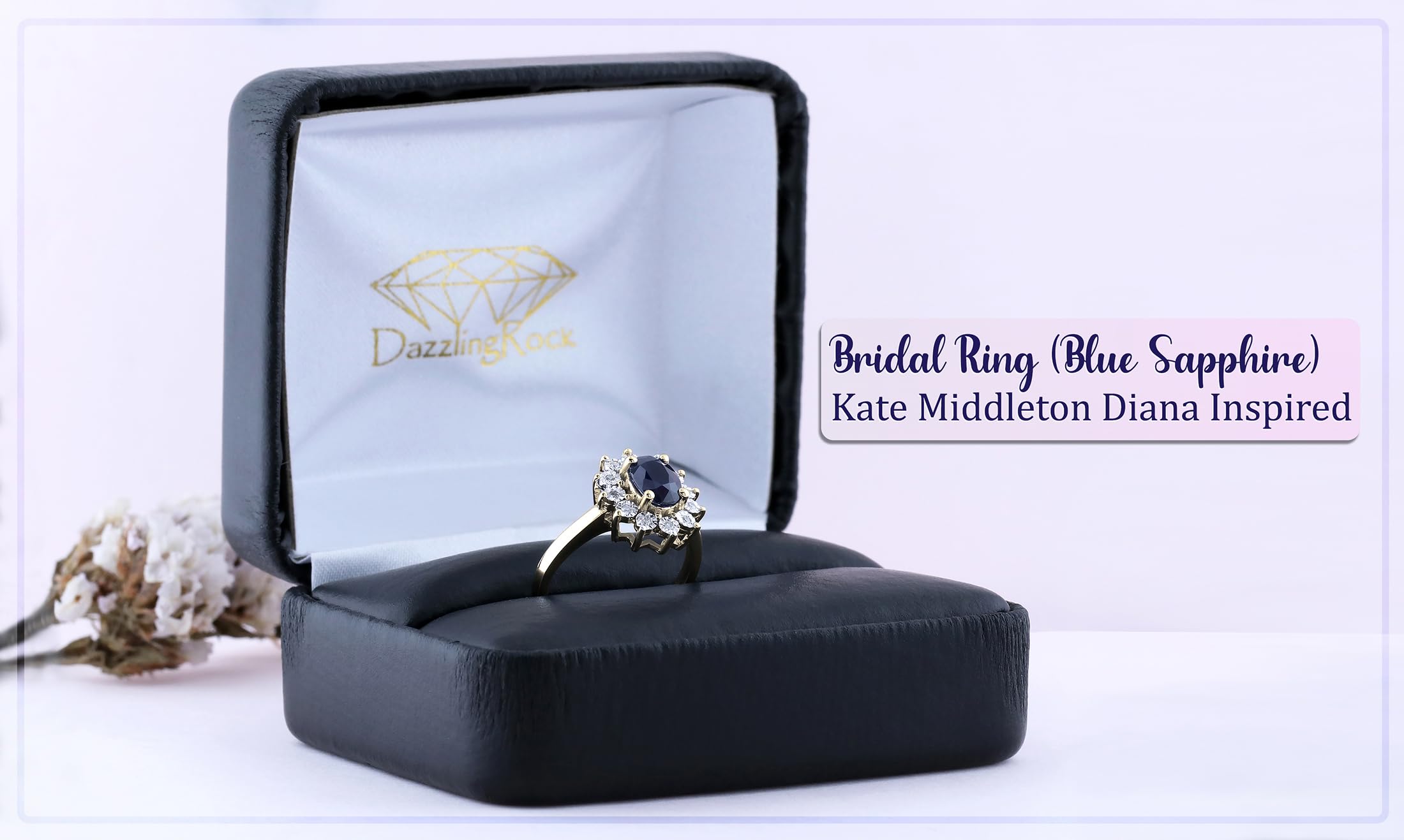 Dazzlingrock Collection 7x5mm Oval Blue Sapphire & Round White Diamond Halo Style Engagement Ring For Women in 14K Solid Yellow Gold Size 6