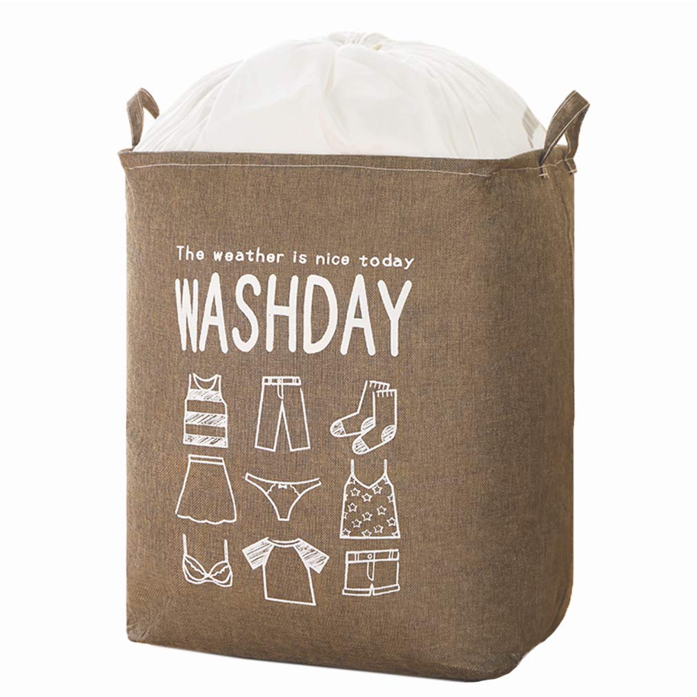DIKANG Large Capacity Cotton and Linen Storage Box, Waterproof Laundry Basket with Drawstring lid and Handle, Foldable Clothing and Toy Storage Box Gift Basket (X-Large)