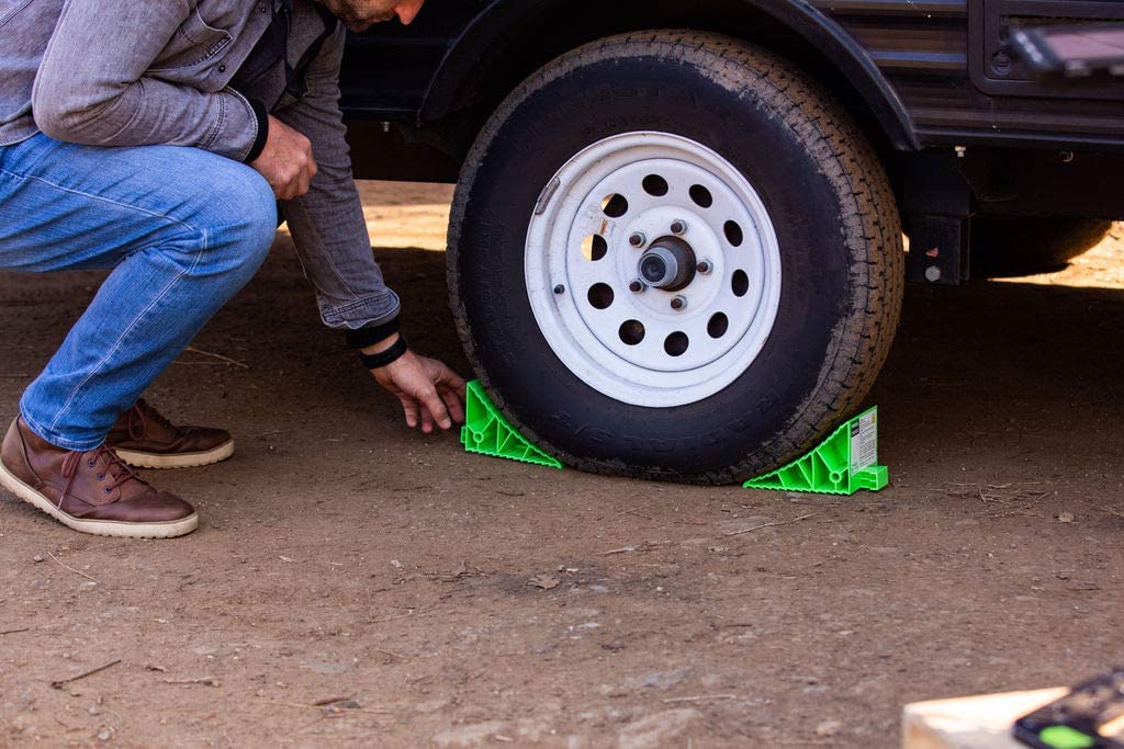 Dock N Stow Trailer Jack Stand, Stabilizer Leveling Block Store on Tongue Frame, Fits Most Jacks, Set Includes Wheel Chocks & Lock, RV Camper, Boat, Pop Up Travel Accessories, Secure w/Bungee, GEN 1B