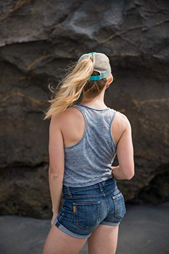 Distressed Trucker Dad Hat Messy Bun Ponytail Ponycap - Mesh Teal