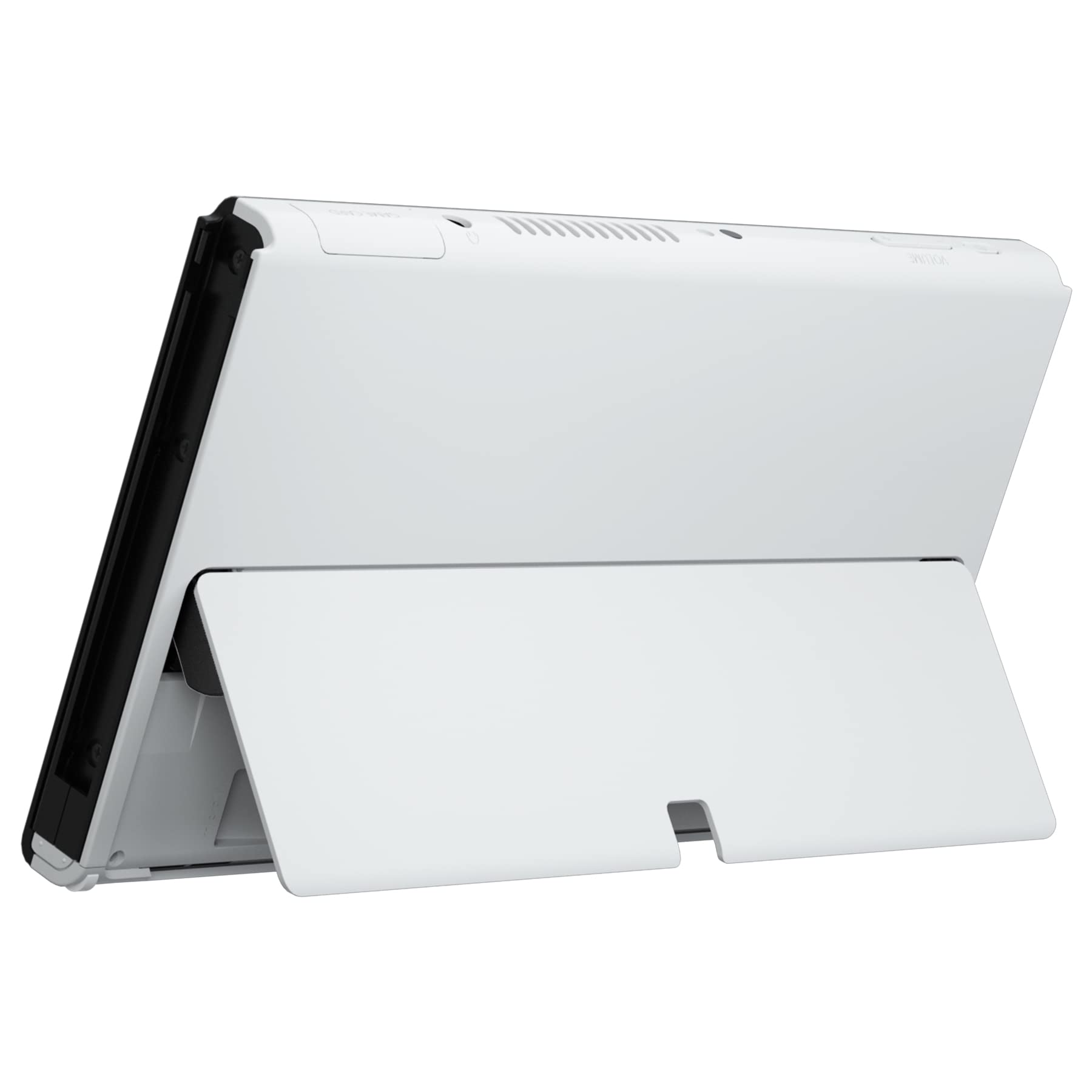 eXtremeRate White Soft Touch Console Back Plate DIY Replacement Housing Shell Case with Metal Kickstand for Nintendo Switch OLED โ Console and Joycon NOT Included
