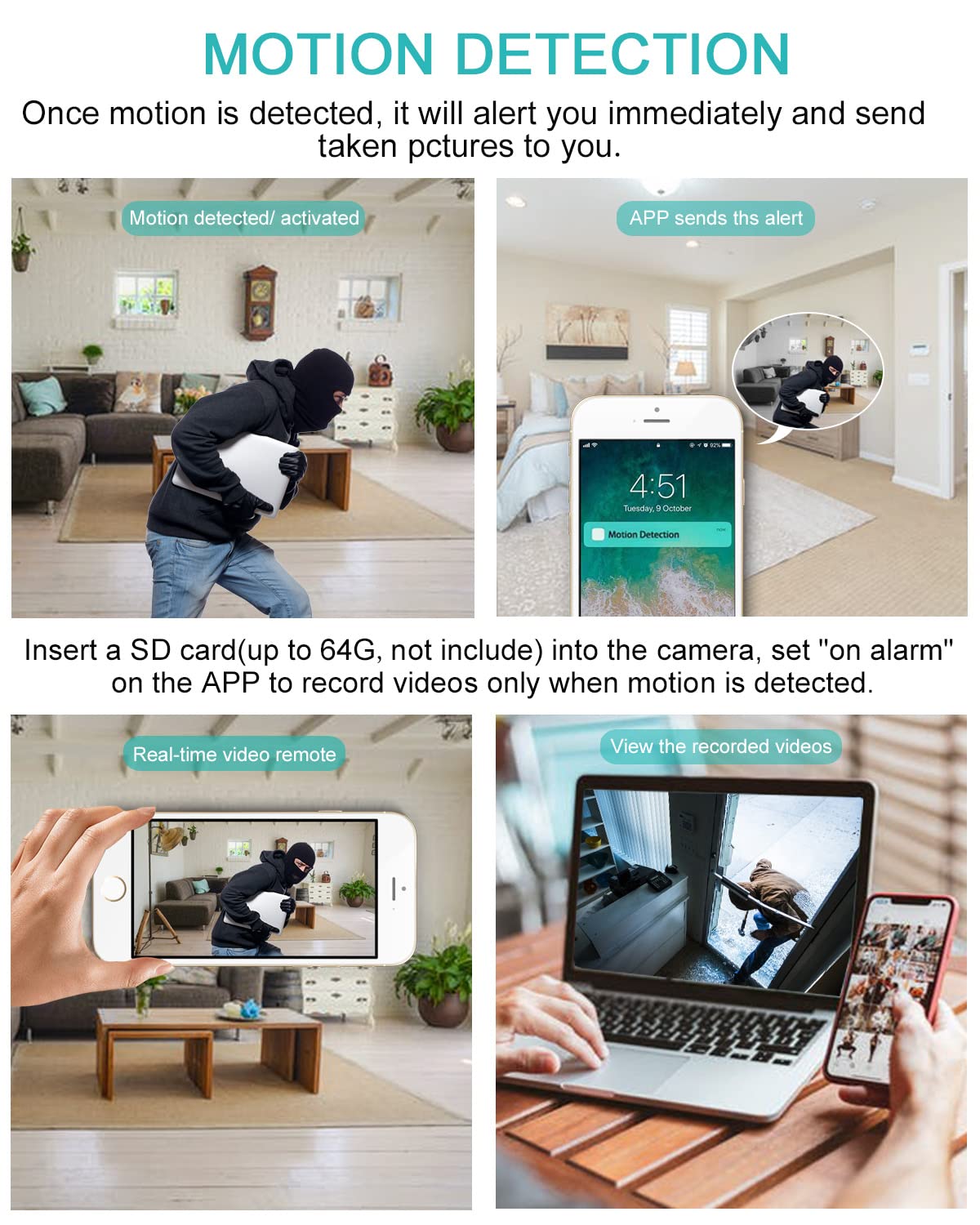 HD 1080P WiFi Bluetooth Speaker Hidden Spy Camera, 2 In 1 Bluetooth Music Player Wireless Security Nanny Cam with Phone App Remote Viewing / Motion Detection, Rotating Angle of View 180° No Audio