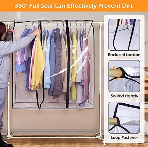 MISSLO 40" Hanging Garment Bags for Closet Storage Clear Garment Rack Cover Bottom Enclosed Cloth Cover Hanging Clothes Storage Bag Waterproof Clothes Protector for Suits, Coats, Sweaters, Shirts