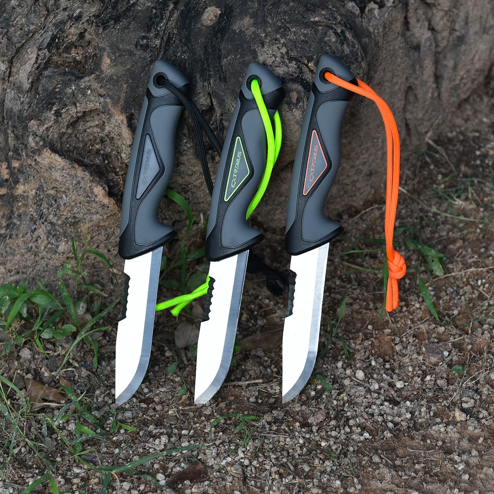 Extremus Camping Knife, Fixed Blade Outdoor Knife with 7CR17 Stainless Steel Blade, 3.5-Inch, Hunting Knife with Firestarter, TPR Molded Non-Slip Handle, Molded Safety Sheath, Paracode Lanyard