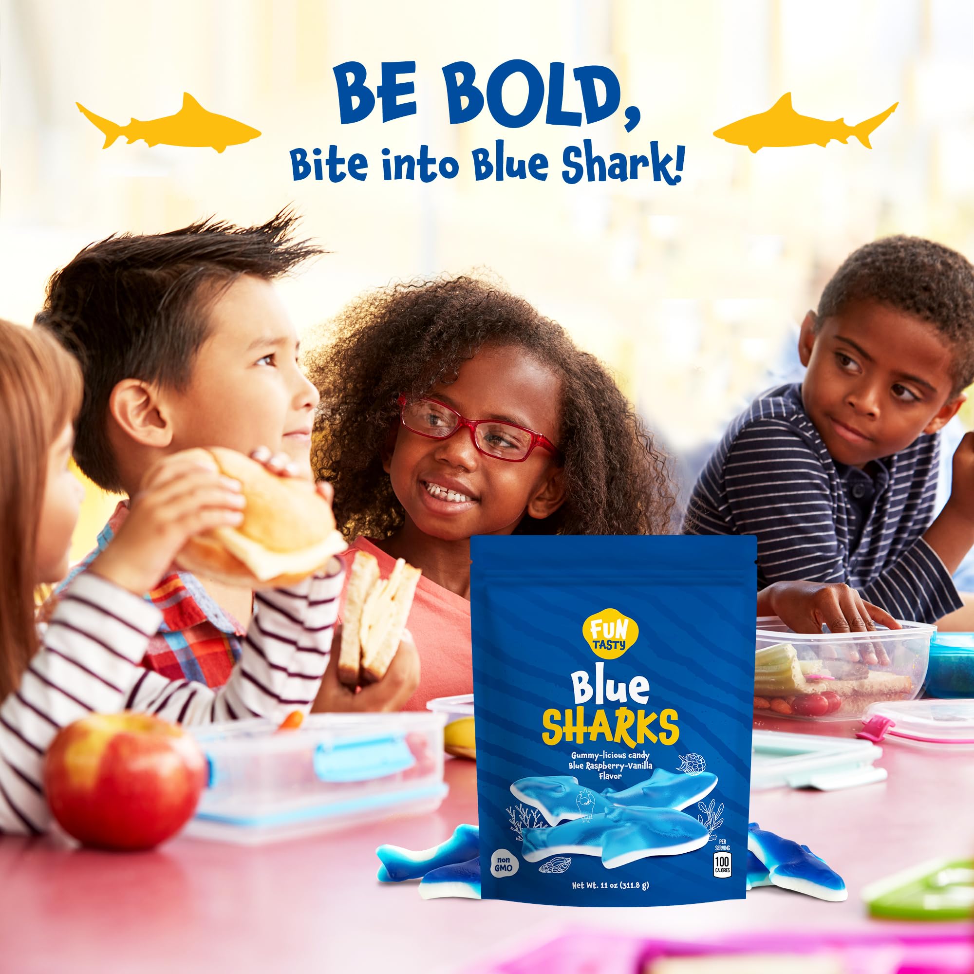Funtasty Blue Sharks Gummy Candy, Blue Raspberry Marshmallow Flavor - 11-Ounce Bag