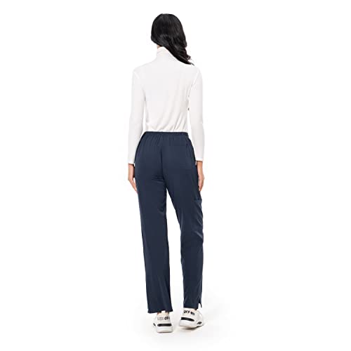 Women Scrubs Pant Workwear Mid Rise Straight Leg Uniform 4-Way Stretch Pull-On Cargo Pant with 5 Pockets (as1, Alpha, s, Regular, Regular, Navy, Small)