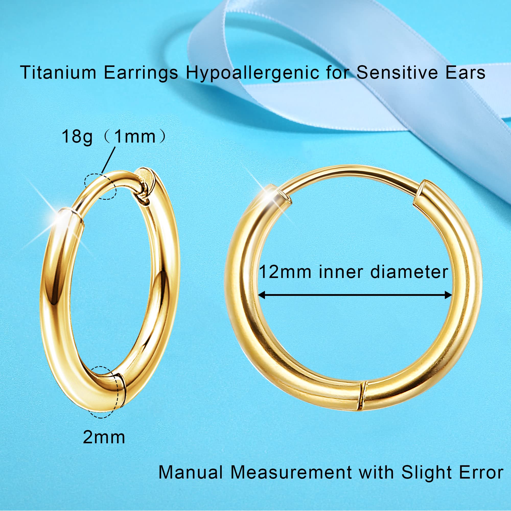 FASACCO G23 Titanium Earrings Set for Multiple Piercing Hypoallergenic Earrings 2MM 3MM CZ Ball Gold Stud Earrings Set