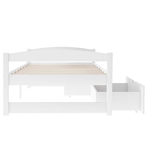 POCIYIHOME Wooden Daybed with Two Drawers, Twin Size Platform Bed with Clean Lines, Modern Daybed with Slats Support, Suitable for Bedroom,Living Room and Office, No Box Spring Needed, White