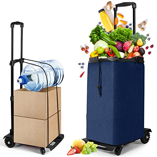 SELORSS 2-in-1 Foldable Utility Cart, Portable Grocery Shopping Cart with Wheels, Telescoping Handle and Removable Waterproof Bag, Collapsible Lightweight Large Capacity Hand Truck for Supermarket