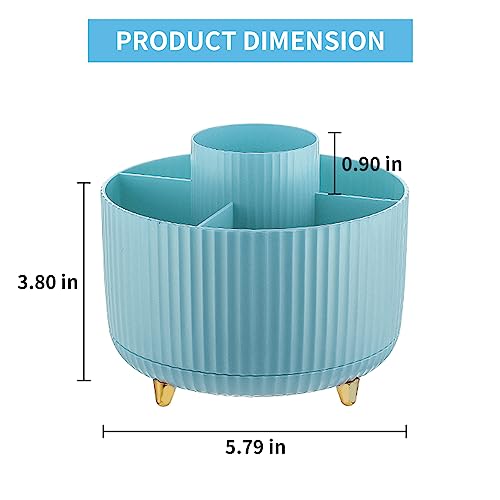 Marbrasse Desk Organizer, 360-Degree Rotating Pen Holder for Desk, Desk Organizers and Accessories with 5 Compartments Pencil Organizer, Art Supply Storage Box Caddy for Office, Home (Light Blue)