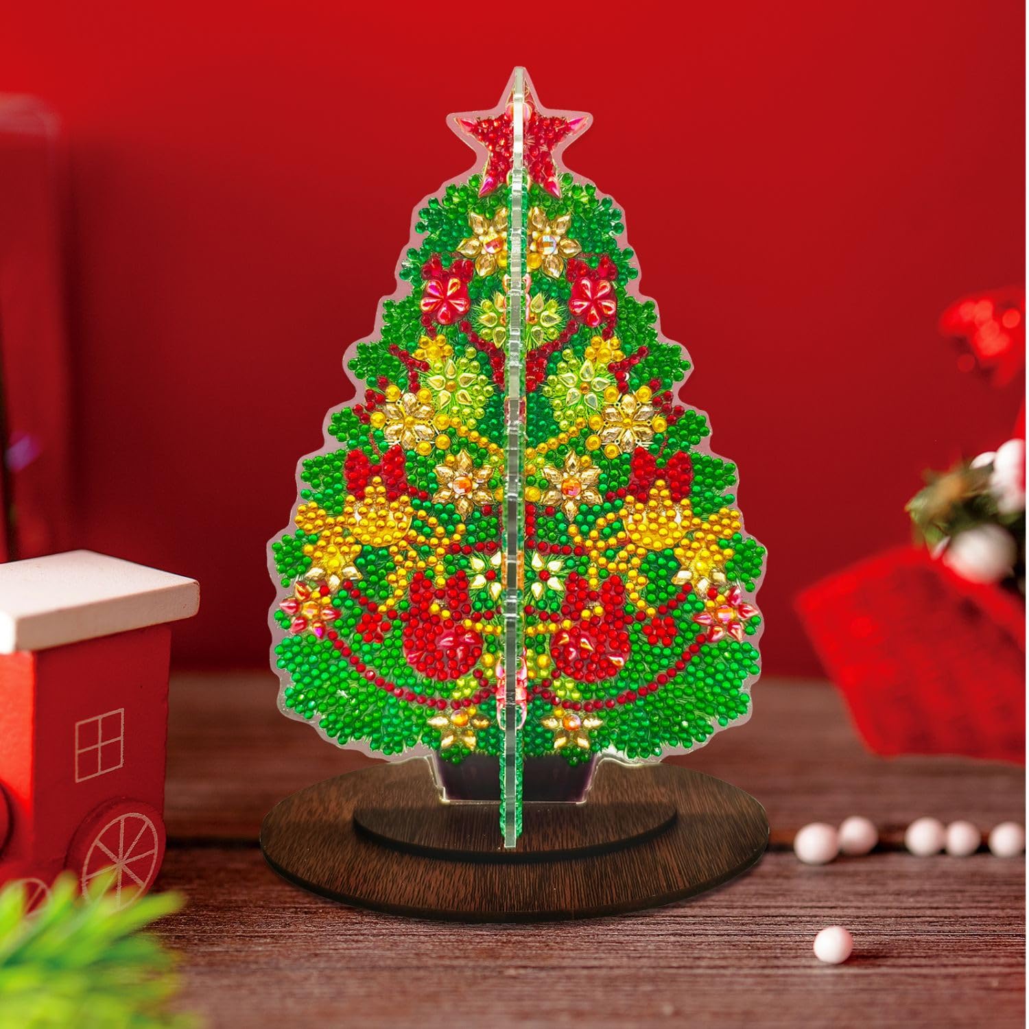 Diamond Painting Ornament 5D DIY Diamond Art Creative Christmas Tree Mosaic Making Kits by Number Kits Christmas Desktop Home Decoration Double Sided Spot Drill