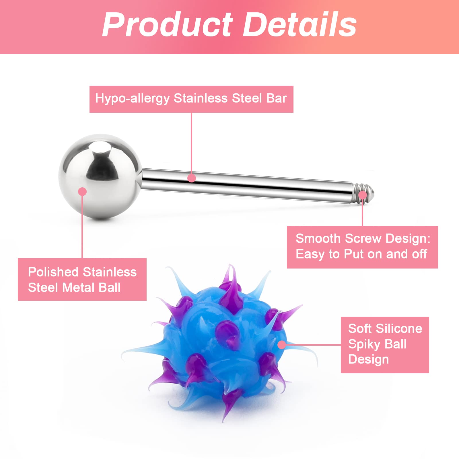CrazyPiercing 10pcs Surgical Steel Spiky Acrylic Fire Tongue Nipple Ear Rings Bar Barbell Stud Piercing