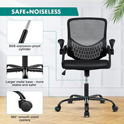 OLIXIS Wheels, Ergonomic Home Office Flip-up Arms and Lumbar Support, Mesh Swivel Rolling Height Adjustable, Tilt and Lock, Computer Desk Chair, Black