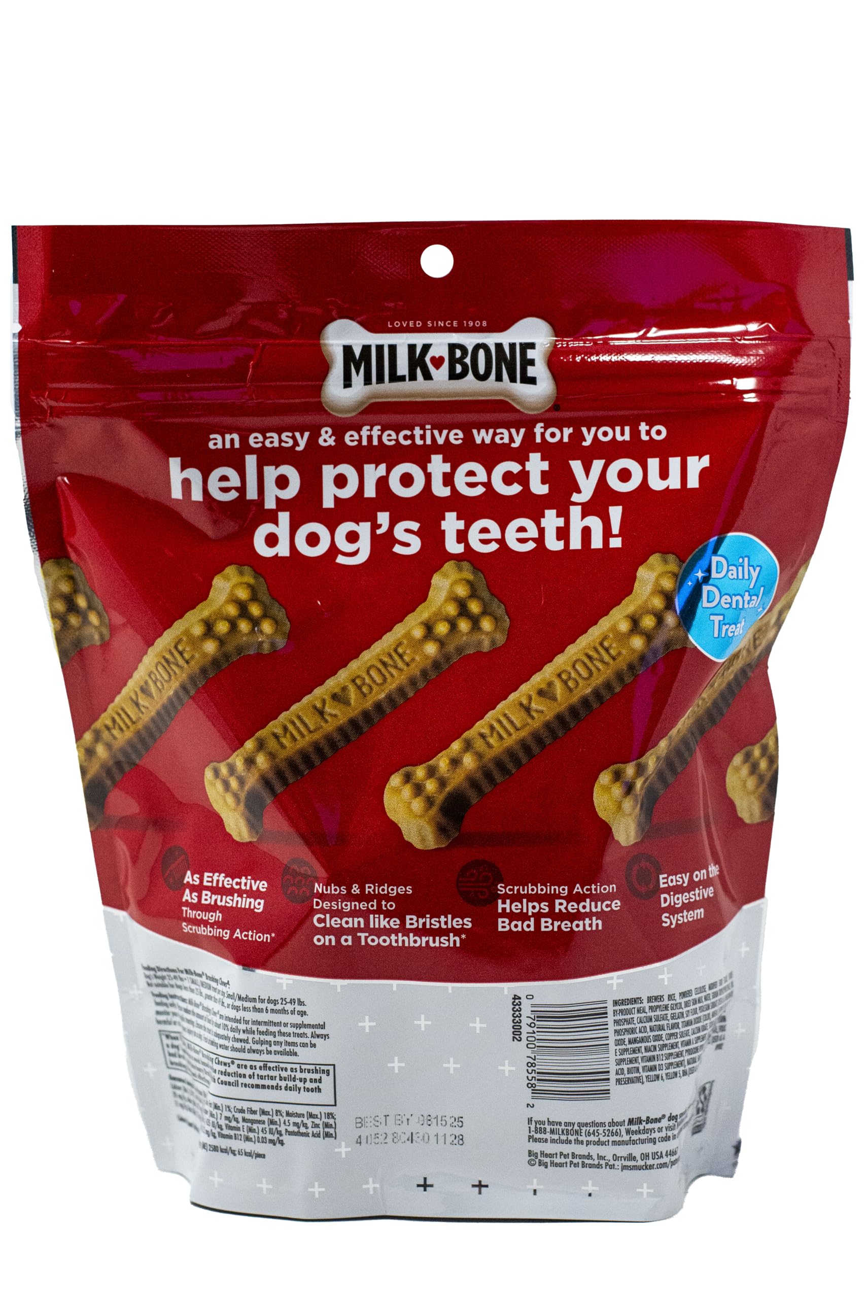 Milk-Bone Brushing Chews Dental Dog Treats - Small/Medium Snacks for Pups 25-49 Lbs (25 Count) - Plus Rope Toy and Fun Animal Facts Booklet Bundle