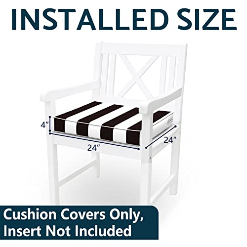 TWLEAR Outdoor Cushion Covers for Patio Furniture, Patio Cushion Covers Replacement, Water Resistant Chair Cushion Slipcovers, 24" x 24" x 4", 2 Pack, Cabana Black (Covers ONLY)