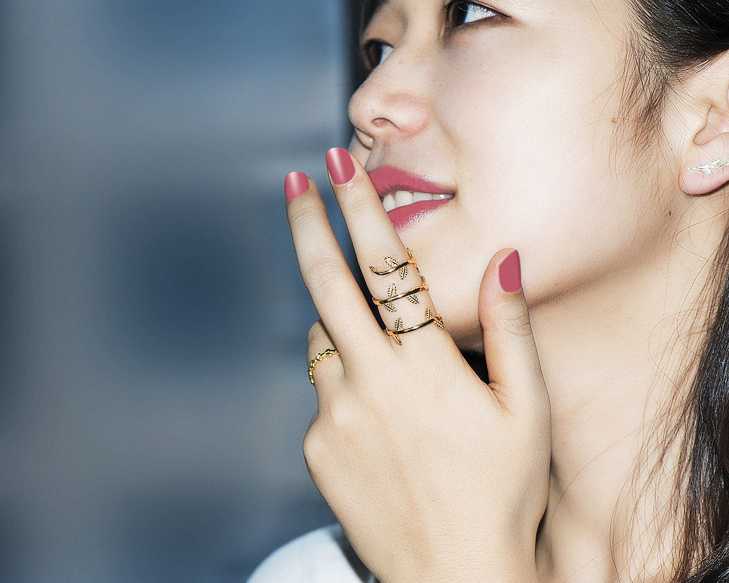 CISHOP 14K Gold Plated Sterling Silver Stack Vintage Above Knuckle Rings Spiral Band Finger Rings Jewelry(Spiral leaf)