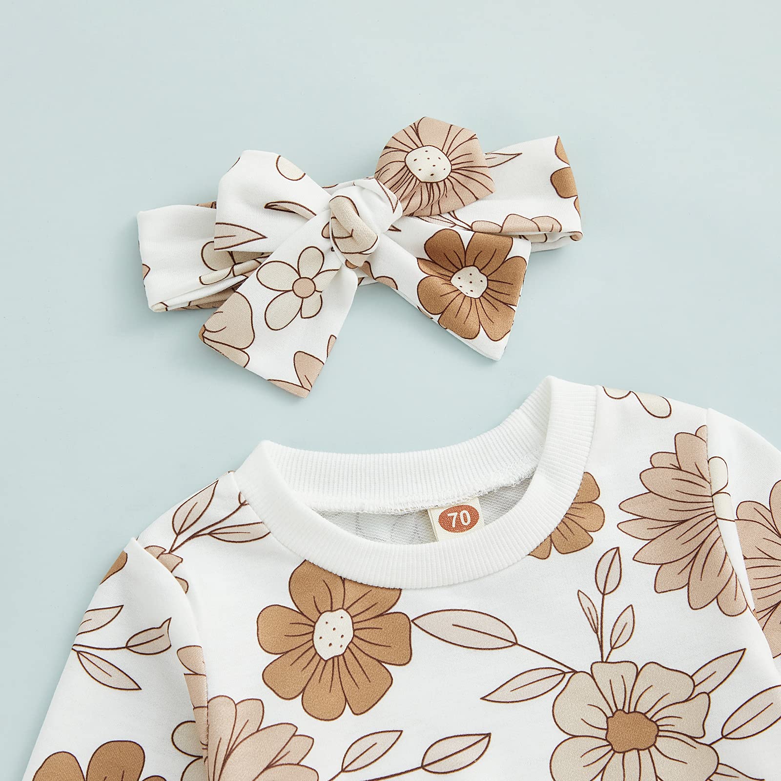 Hiusmilekid Newborn Infant Baby Girl Clothes Fall Winter Flower Outfit Halloween Sweatshirt Pullover Top Legging Pant Set (Bloomer-White,18-24 Months)