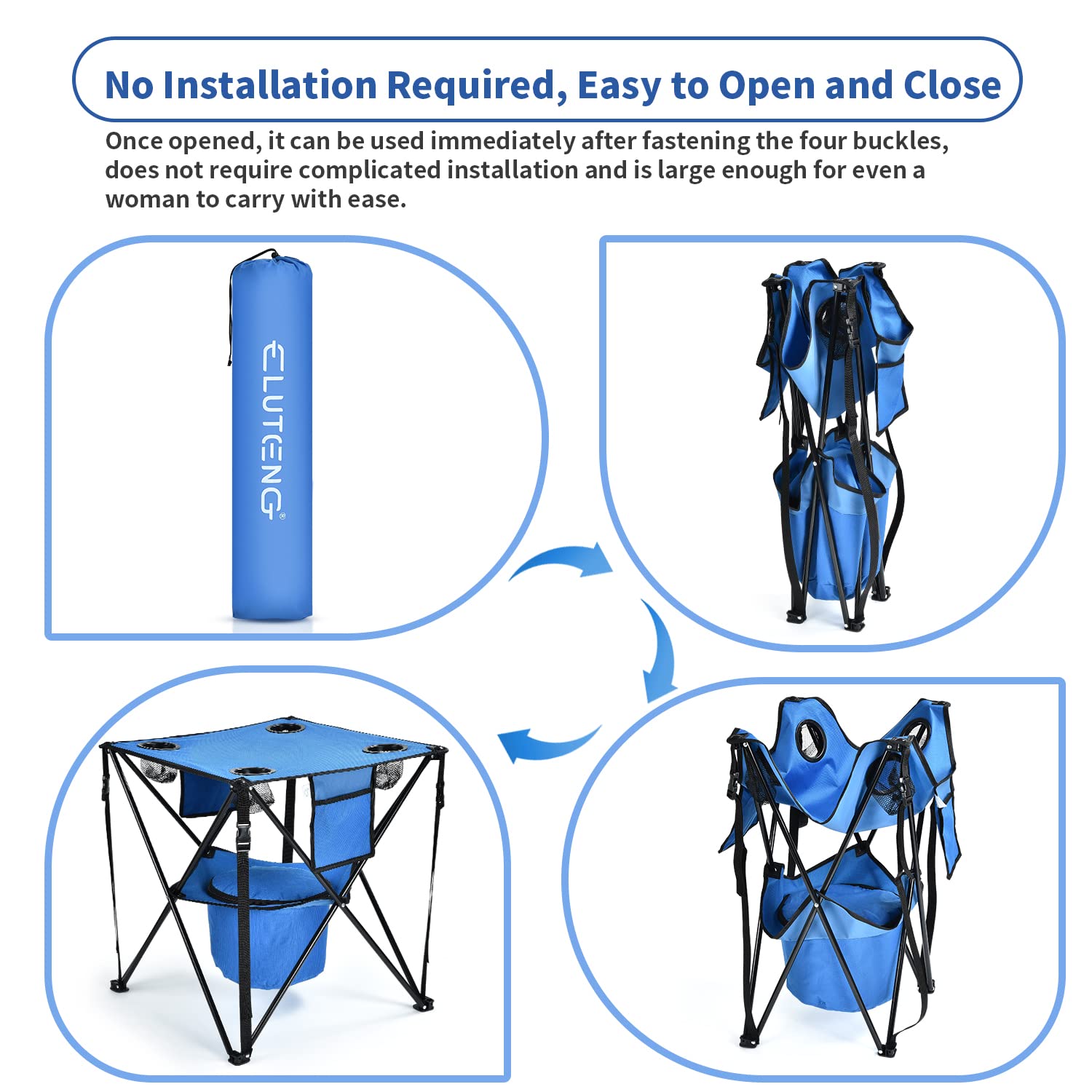 ELUTENG Folding Camping Table with Cooler Portable Camping Table with 4 Cup Holder Lightweight Compact Folding Picnic Table with Storage Bag for Picnic, Fishing, Hiking, Barbecue