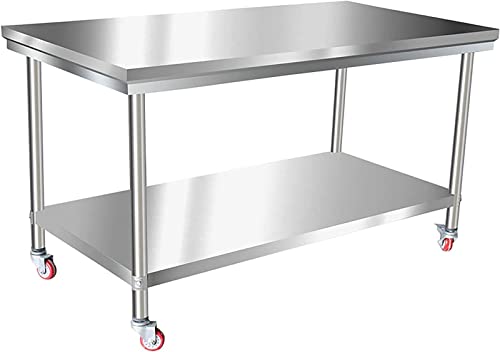 Business Hotel Kitchen Work Catering Table, Commercial Work Table Stainless Steel Prep Table Heavy Duty Table with Undershelf Plus 4 Casters (Wheels) for Kitchen Restaurant Rack (Size : 80x60x80cm)