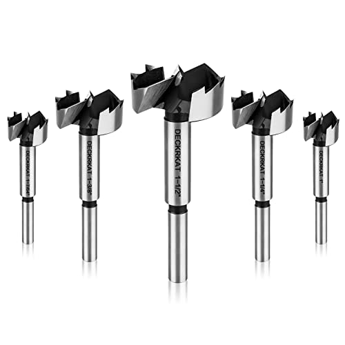 Forstner Bit Set, 5-Piece Forstner Bits Wood Drilling Smooth Flat-Bottomed Pocket Holes in Hard Soft Wood, 3/8" Shank Fit Drills and Drill Presses, Size 1β, 1-7/64β, 1-1/4β, 1-3/8β, 1-1/2"