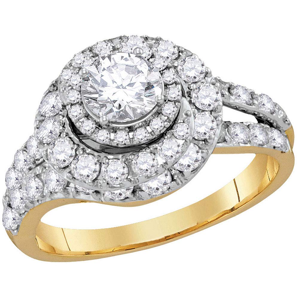 Dazzlingrock Collection 14k Yellow Gold Womens Certified Round Diamond Engagement Bridal Wedding Ring 2.00 ctw
