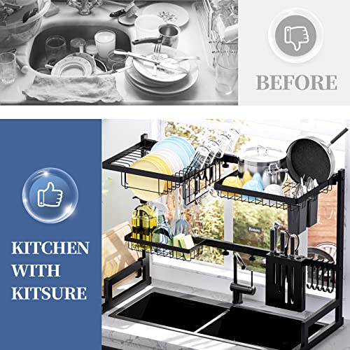 Kitsure Dish Drying Rack - Adjustable & Space-Saving Dish Rack(29.5-35.5in), Over-The-Sink Dish Drying Rack, Multifunctional Kitchen Dish Drying Rack, Stainless Steel Dish Drying Rack, White