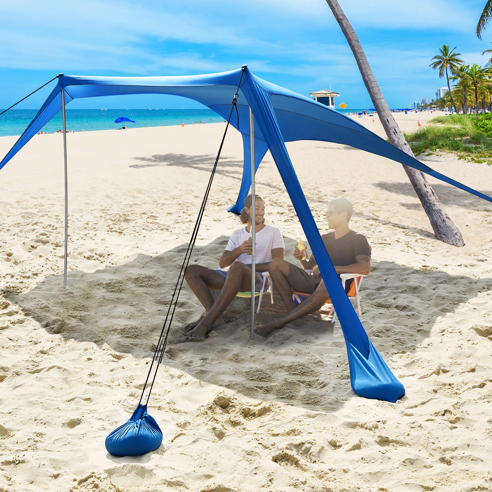 ELUTENT Pop Up Beach Tent UPF50+ Sun Shelter Anti-Wind Portable Beach Canopy with 2 Aluminum Poles Compact Sun Shelter Easy Setup Sandproof Private Outdoors Shade for Camping Trips, Fishing 9ftx9ft
