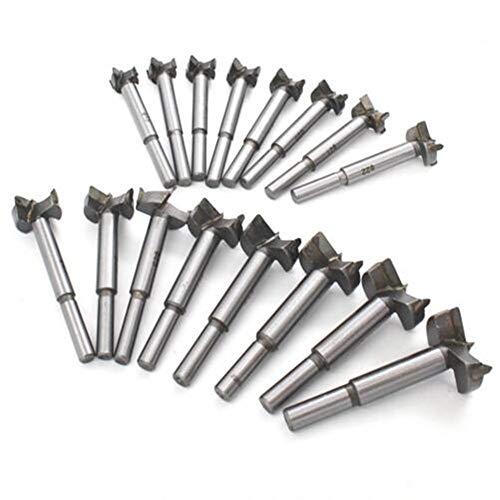 Forstner Drill Bit Set 16pcs 15-35mm Punching Bit Wood Slabs Flat Wing Drilling Hole Hinge Cemented Carbide Drilling Counterbore Flat Bit Drill Set Woodworking Hole Saw Wood Cutter Tool (16pcs)