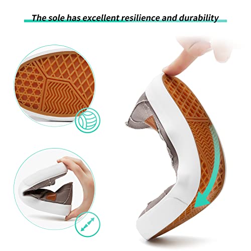 Women's Slip on Shoes Non Slip Canvas Shoes Fashion Canvas Sneakers Low Top Casual Shoes(Grey-US9)