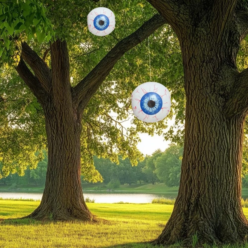 Giant Inflatable 4D Eye Balls, Halloween Decorations, Scary Tree Ornaments, 2 Pack, Blue