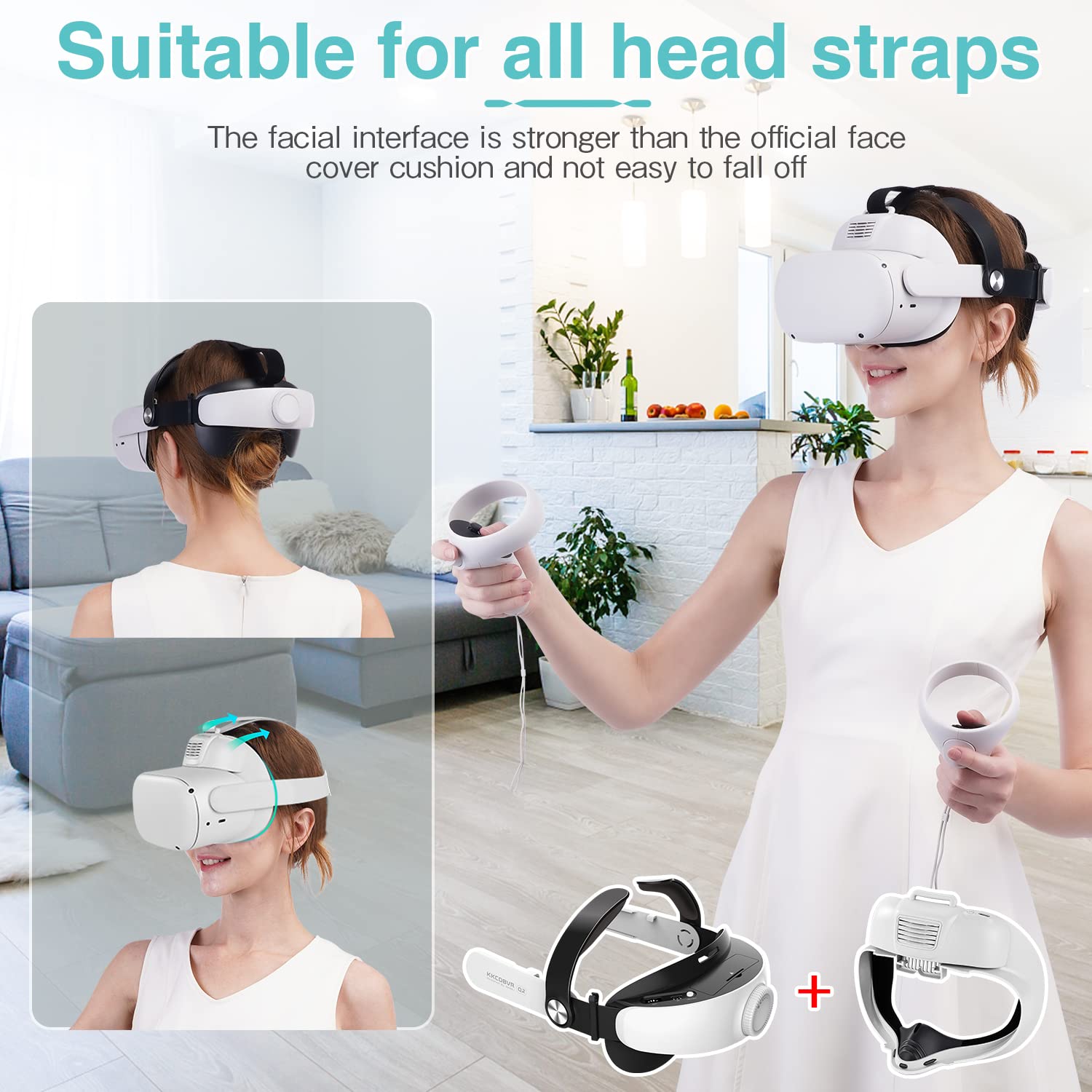 Face Cover Pad for Oculus Quest 2 - VR Facial Interface Defogging Cooling Fan Leather Cushion Silicone Padding Air Circulation Relieve Fogging Hot Air