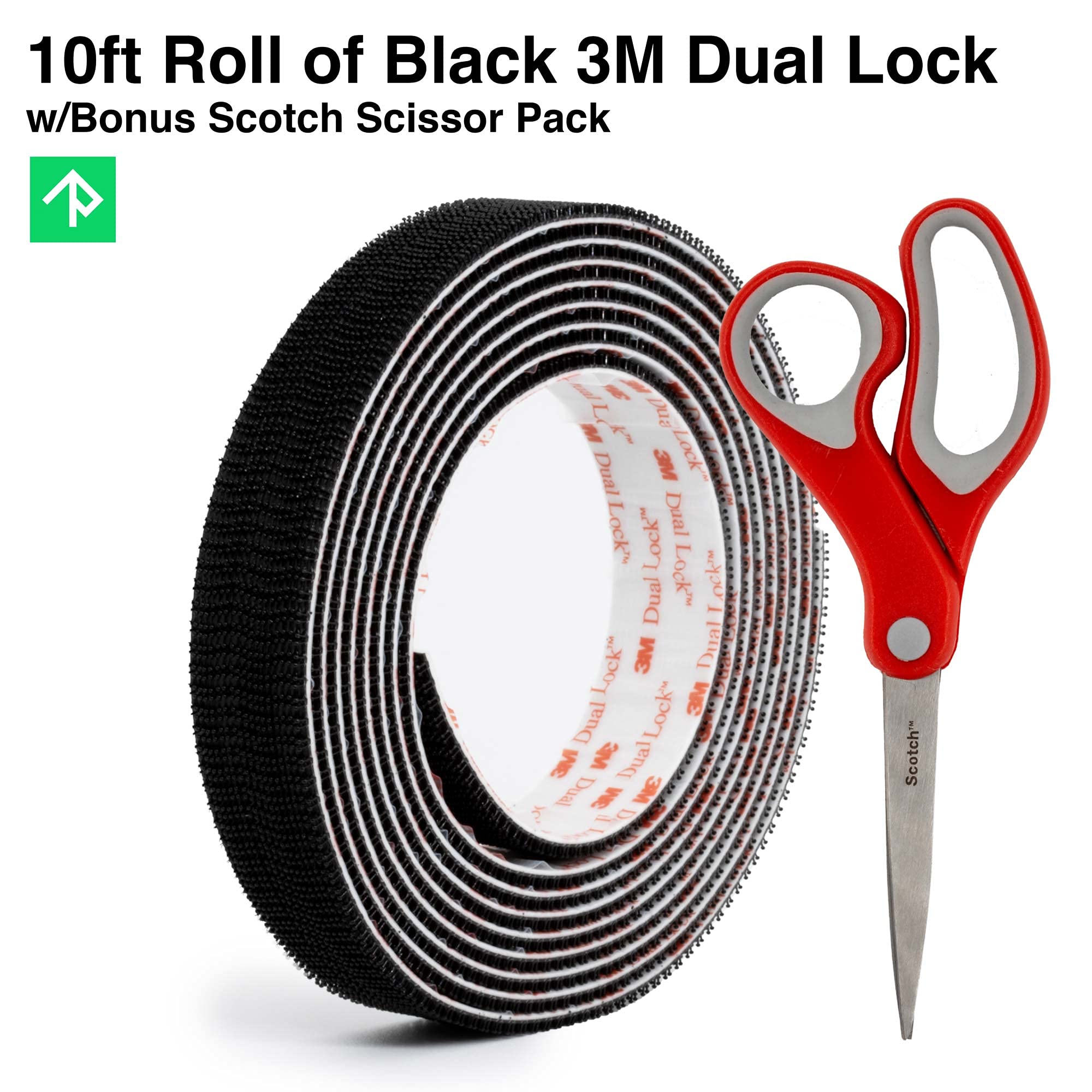 Dual Lock Reclosable Fastener 250 Black, 1 in x 10 Ft with Bonus 1428 Multi Purpose Scissors