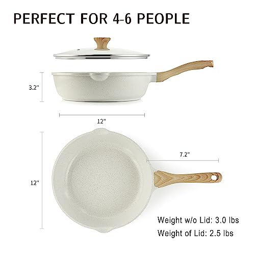SENSARTE Nonstick Ceramic Sauté Pan 12-Inch, Non-toxic Deep Frying Pan Skillet with Lid, Healthy Jumbo Cooker, Stay Cool Handle, Induction Compatible, PFOA & PFAS Free
