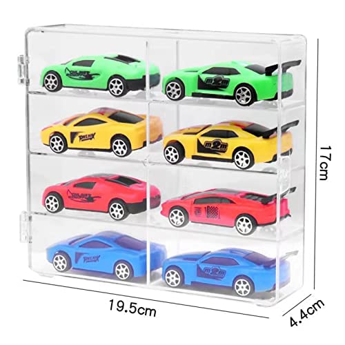 FURENMA 1/64 Scale Toy Cars Acrylic Display Case 1PC Crystal Display Shelf Showcase Cabinet Display Box for Mini Toy Car&Figures,8 Compartments Clear Storage Box,7.7" W x 1.8" D x 6.8" H