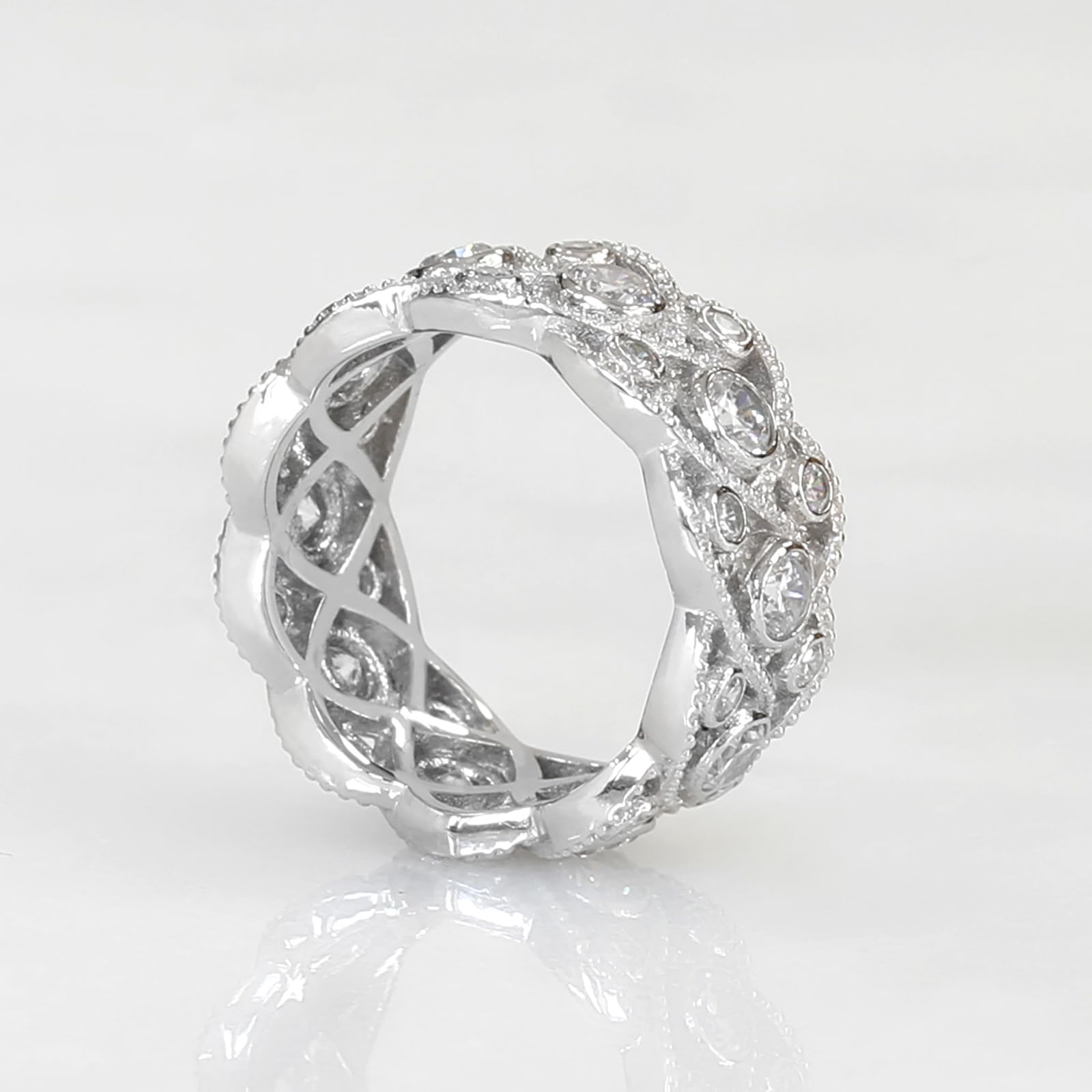 DoubleAccent Platinum Plated Sterling Silver Ring 1.75 CT CZ Stone Bezel Wedding Band Vintage Eternity Wide Band Ring, 8mm (Size 5 to 9), 7