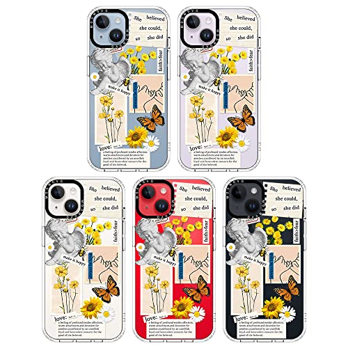 MOSNOVO Compatible with iPhone 14 Plus Case, [Buffertech 6.6 ft drop Impact] [Anti Peel Off Tech] Clear TPU Bumper Women Girl Phone Case Cover with Vintage Collage Art Designed for iPhone 14 Plus 6.7"