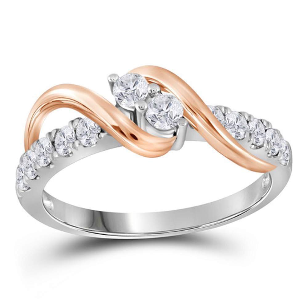Dazzlingrock Collection 14kt White Gold Womens Round Diamond 2-stone Hearts Together Bridal Wedding Engagement Ring 3/4 ctw