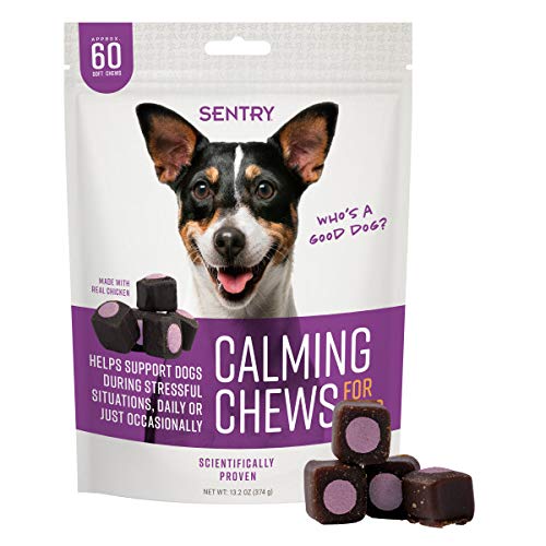 SENTRY PET Care Sentry Calming Chews for Dogs, Calming Aid Proven to Reduce Stress and Anxiety, Pheromones Prevent Unwanted Behaviors Including Barking, Jumping, and Separation Anxiety, 60 Count