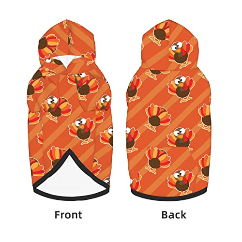 Large Dog Hoodie Turkey-Stripes-Orange-Thanksgiving Pet Clothes Sweater with Hat Soft Cat Outfit Coat Small