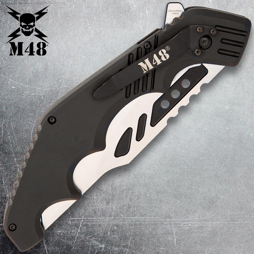 M48 Warthawg Pocket Knife | D2 Tool Steel Blade | Ball Bearing Opening | Pocket Clip | Injection-Molded Nylon Handle | Closed Length 6.75β