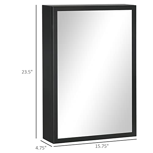 kleankin Wall-Mounted Medicine Cabinet with Mirror, Stainless Steel Bathroom Mirror Cabinet Wall Mounted with Storage Shelves for Living Room and Laundry Room, Black